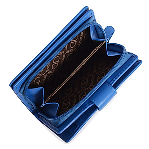 SADDLER Womens Luxurious RFID Protected Leather Large Bifold Purse Wallet with Centre Zipper Coin Purse | Ladies Designer Clutch Perfect for ID Coins Notes Debit Travel Cards | Gift Boxed - Blue