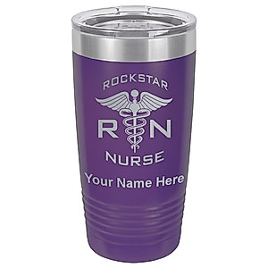 LaserGram 20oz Vacuum Insulated Tumbler Mug, RN Rockstar Nurse, Personalized Engraving Included (Dark Purple)