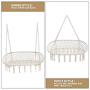 MoNiBloom Double Swing Chair with 3 Cushions for Outside, Large Hanging Macrame Swing Chair for Indoor/Outdoor Relax, Adult Hammock Boho Chair Max 700 lbs Capacity for Porch Balcony Backyard, Beige