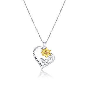 Bee Kind The Original You Are My Sunshine Sunflower Necklace Made With 18K Gold Plating, Cubic Zirconia Stones, and comes with Personalized Gift with Box for Women