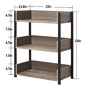 VECELO Bookshelf,Small Bookcase,3-Tier Storage Organizer,Industrial Shelving Unit for Home Office,Living Room,Dormitory,30" H,Brown