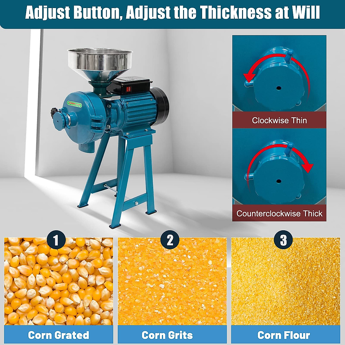 SLSY Electric Grain Mill Wet Dry Mill Grinder 3000W, 110V Commercial Grain Grinder Machine for Cereals Corn Grain Wheat Feed Mill