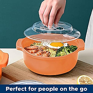 Microwave Safe Ramen Cooker, Ramen Noodle Bowl, Easy Mac, Microwave Pasta Cooker, Microwave Bowls with Lids Ideal for Dorm Room Essentials for Girls Boys, Dishwasher & Microwave Safe (Medium, Orange)