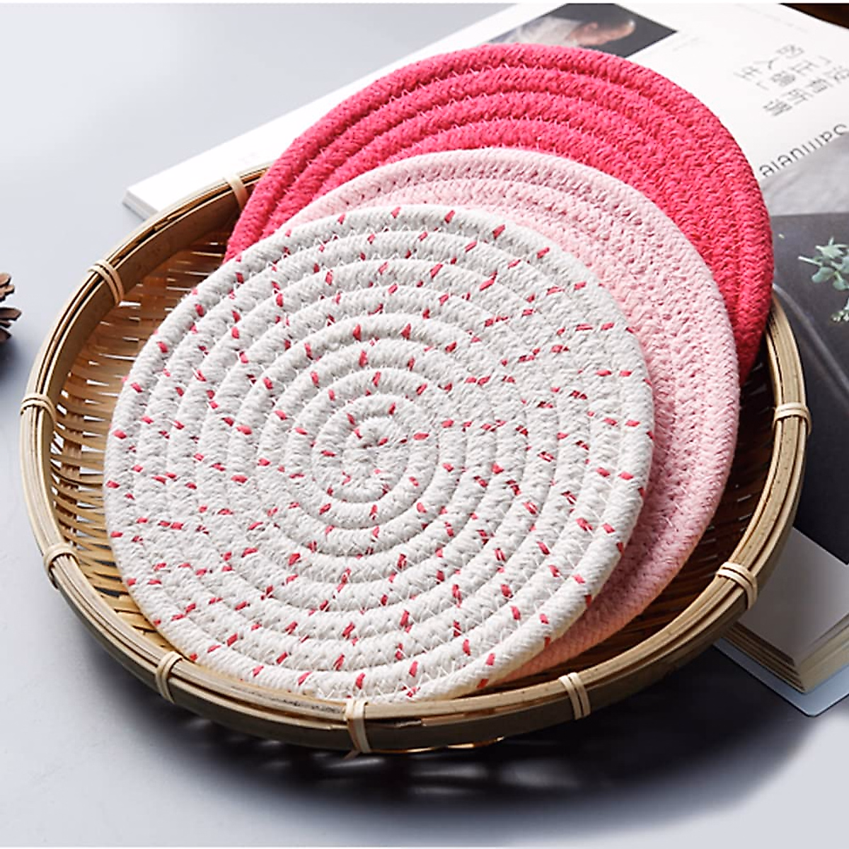 ELANE 6 Pcs Cotton Hot Pads Pot Holders for Kitchen Heat Resistant,Kitchen Hot Pads for Table，7 inch