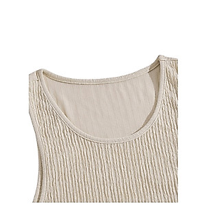 GORGLITTER Men's 2 Piece Rib Knit Outfits Casual Sleeveless Tank Top Elastic Waist Pants Set Apricot Medium