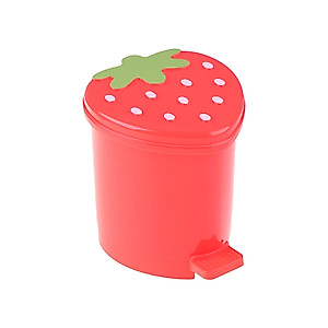 Youngy Mini Strawberry Trash Can with Lid Office Desktop Fruit Peel for Shell Container for Home Office Coffee Powder Rubbish B Mini Trash can for Bathroom