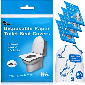 Disposable Toilet Seat Cover - 50 Count Large Flushable Paper Toilet Seat Covers for Travel, Kids Potty Training & Public Restrooms, Premium Paper Toilet Seat Liners, 5 Pack