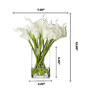 ENOVA FLORAL 20 Pieces Real Touch Lilies Artificial Flowers with Vase, Faux Calla Lily Flowers Arrangement with Faux Water in Glass Vase for Dining Table Decor, Wedding Centerpieces (White)