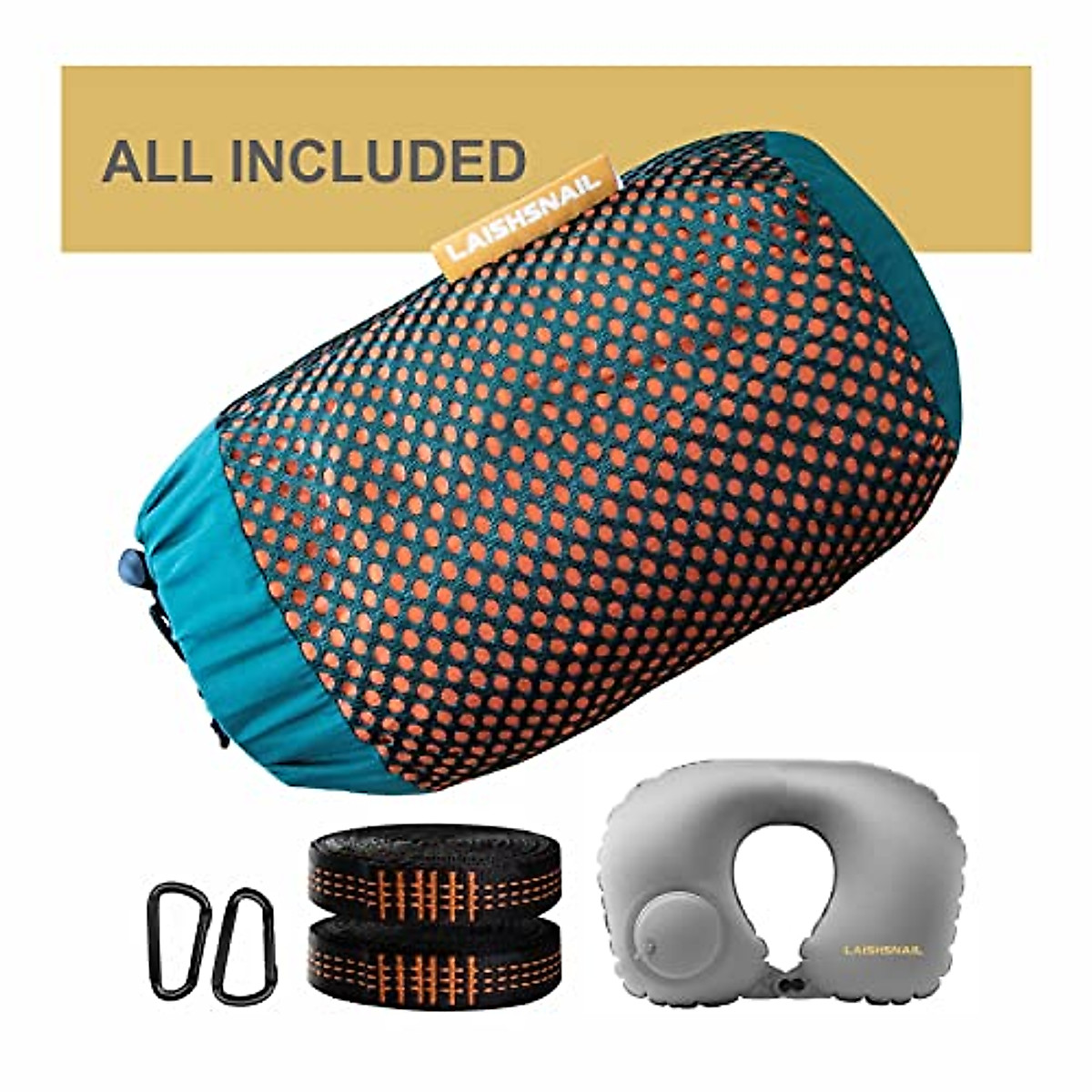 LAISHSNAIL Camping Hammock with Neck Pillow, Portable Mesh Ice-Silk Polyester Outdoor Double Hammocks with 2 Tree Straps, 500 lbs Load Capacity, Perfect for Camping Outdoor/Indoor Patio(Blue)