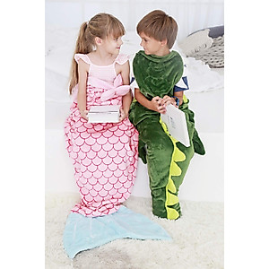 Crocodile Animal Tail Blanket, Soft Flannel Fleece Snuggle Blanket Sleeping Bag for Kids Teen Boys Girls