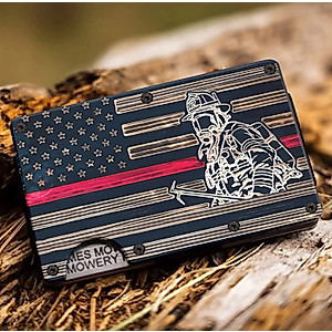 MIKENCO Firefighter Gifts for Men Fire Wallet Helmet Fireman Tools Fighter Dept Department Card Holder Metal Aluminum Firefighter Wallet