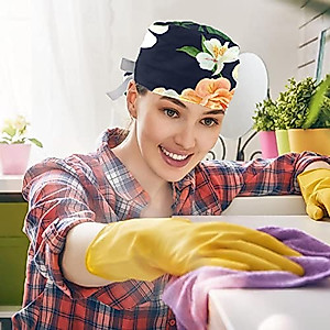 Mersov Watercolor Flowers Scrub Hats for Women Long Hair, Working Cap with Button & Sweatband, Unisex Tie Back 2 Packs, Multicoloured 5, Medium-3X-Large