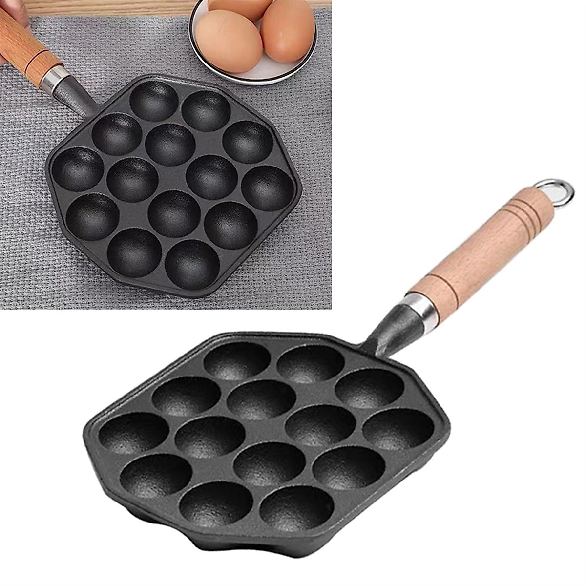 Generic 14 Hole Takoyaki Pan,Japanese Takoyaki Pan Cast Iron, Nonstick Cast Iron Octopus Meat Balls Mold Maker With Removable Handle Suitable For Home Pancake Baking, black., zzz20240228