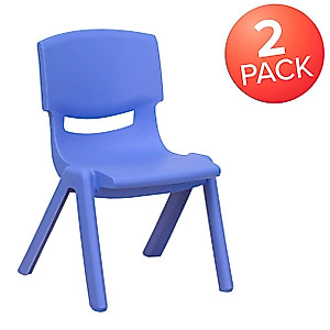 EMMA + OLIVER 2 Pack Blue Plastic Stackable School Chair with 10.5" H Seat, Preschool Chair