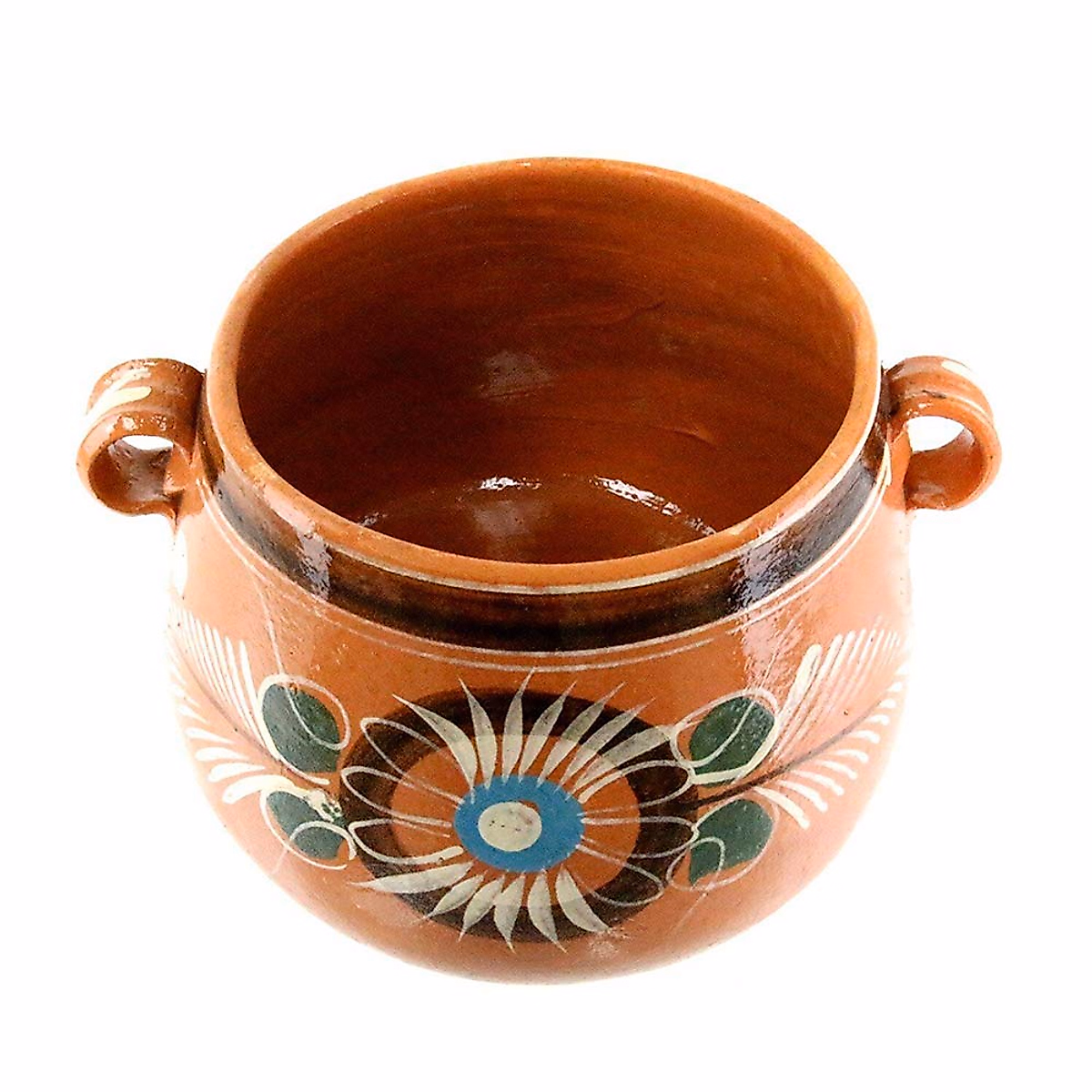 Thaweesuk Shop New Olla De Barro Frijolera w/Lid 3.5 Quarts Canterito Cazuela Traditional Floral of Set