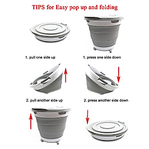 SAMMART 66L(17.4 Gallon) Collapsible Plastic Garbage Bin with Wheels & Removable Lid-Foldable Pop Up Container-Portable Washing Tub-Space Saving Basket,Water Capacity 56L(14.8 Gallon) (1, Grey)