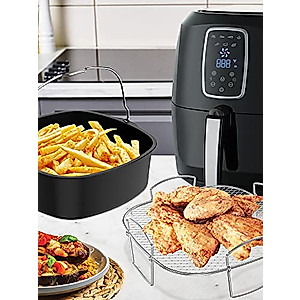 Eummy - 2Pcs Air Fryer Cooking Accessory Kit 8Inch Stainless Steel Air Fryer Rack Reversible Rack and Non-Stick Baking Pan Universal Air Fryer Accessories Dishwasher Safe for Dual Basket Air Fryer