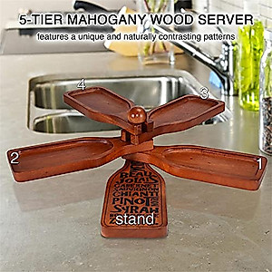 Primeware Wine Appetizer Plate Set - Mahogany Wood Wine Bottle Shaped Serving Platters With Display Stand Hold Meat, Cheese, Fruit, Wine Glasses