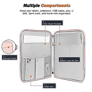 MoKo 12.9 Inch Tablet Sleeve Bag, Compatible with iPad Pro 12.9 M2 2022/2021/2020/2018/Pro 12.9 2017, Surface Laptop Go 12.4", Galaxy Tab S8+ 12.4", Waterproof Bag Carrying Case with Pocket, Pink