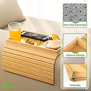 GEHE Sofa Arm Tray Bamboo Sofa Tray Table for Couch, Sofa Armrest Tray Table Anti-Slip Arm Table Clip On Tray Sofa Table, Couch Cup Holder for Snacks,Phone,Control,Cups,Flexible and Foldable