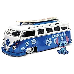 Jada Toys Disney Lilo & Stitch 1:24 Volkswagen T1 Bus Die-cast Car with Stitch Figure, Toys for Kids and Adults, Blue