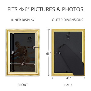 Langdon House 4x6 Picture Frames (Gold, 6 Pack), Contemporary Frame Set, Wall Mount or Table Top, Prosperity Collection
