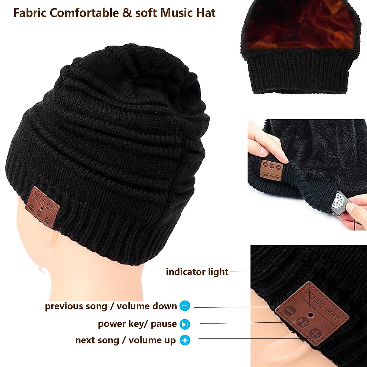 Wireless Beanie Hat V5.0 Beanie Headset Music Hat Wireless Stereo Headphones Built-in Speaker Winter Cap Knit Hat Stocking Stuffer Gifts for Men Women Boys Girls (A)