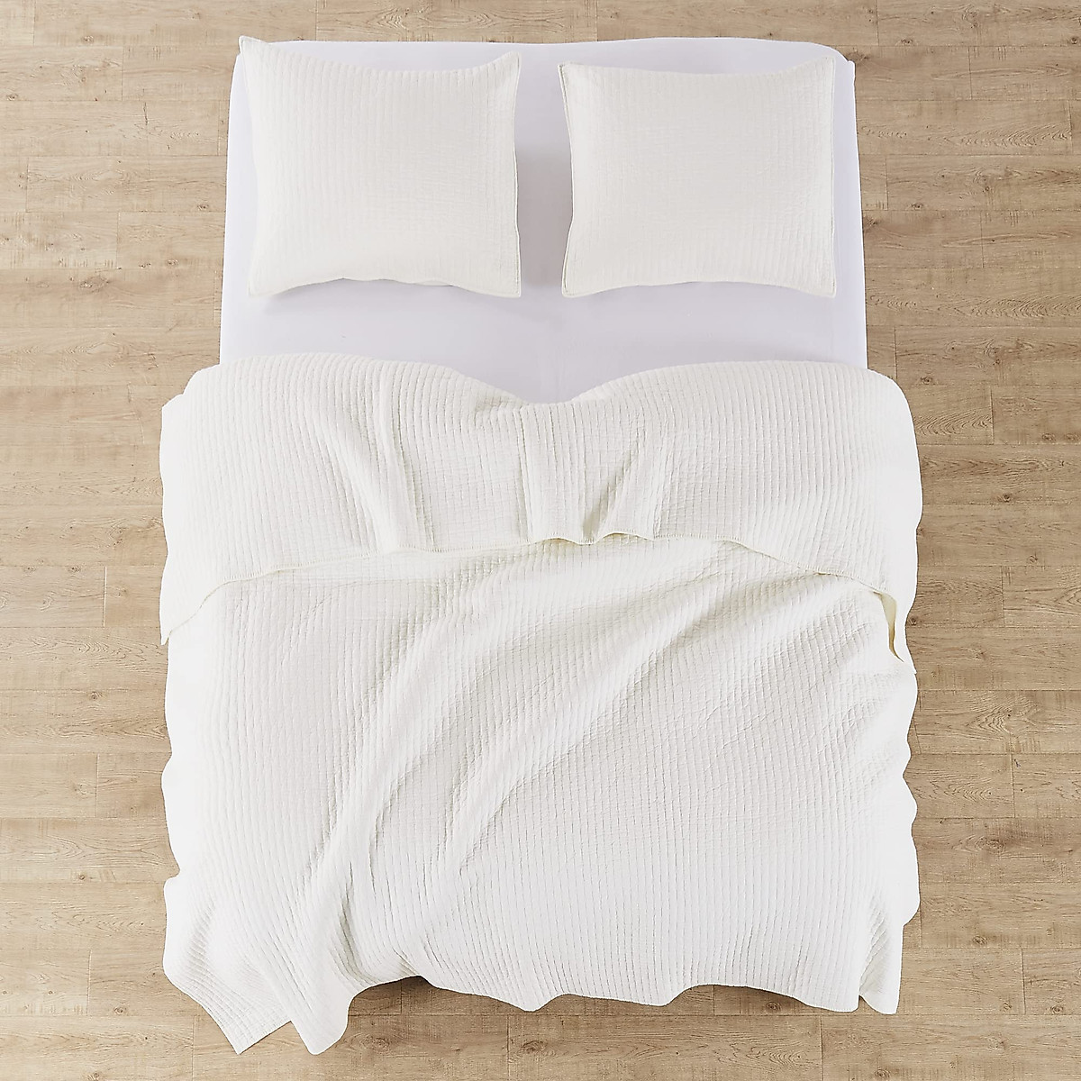 Levtex Home - Cross Stitch Quilt Set - 100% Cotton - King Quilt (106x92in.) + 2 King Shams (36x20in.) - Cream