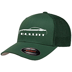 2019 2020 Bullitt Ford Mustang Outline Design Flexfit Trucker Mesh Fitted Cap Forest