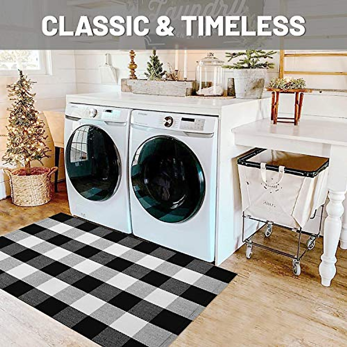 IOHOUZE Buffalo Plaid Checkered Rug - 27.5" X 43" Door Mat for Front Porch Decor/Home Decor, Black and White Washable Entryway Rug Welcome Outdoor Mat/Spring/Summer Doormat/Christmas Decoration