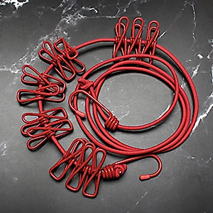 Sihuuu Portable Travel Clothesline Adjustable Elastic Travel Camping Retractable Clothes line with 12 PCS Clips for Travel Outdoor Indoor(Red)