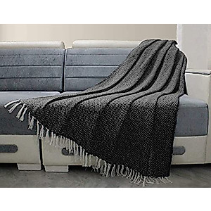 Black Throw Blanket Woven Country Rustic 100% Cotton Luxury Quality Sofa Couch Bed Throws Mini Diamond 50 x 60 Inches
