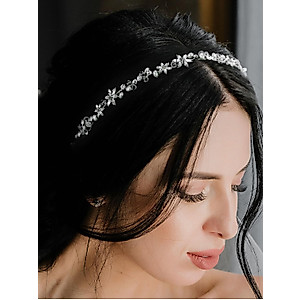 SWEETV Rhinestone Wedding Headband Hair Vine Headpieces Silver Birdal Hair Accessories for Brides
