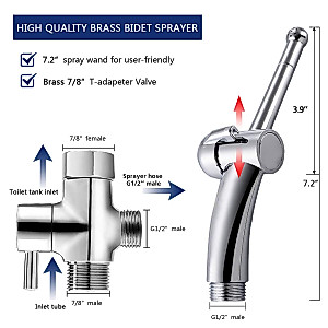 Handheld Bidet Sprayer for Toilet,Soosi 90°Precision Pressure Control (Jet/Soft) Spray Hand Held Bidet for Toilet Baby Cloth Diaper Sprayer Brass Valve Core w/Ceramic Disk Seals Wall&Toilet Mount
