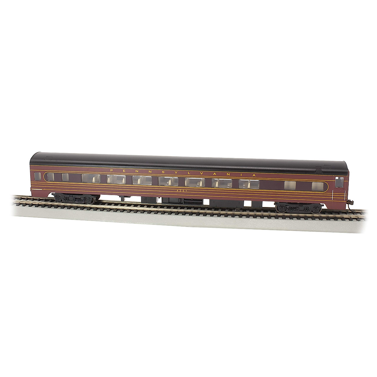 Bachmann Trains - 85' Smooth-Side Coach Car with Lighted Interior - PRR #4251 - Fleet of Modernism - HO Scale, 14212, Silver