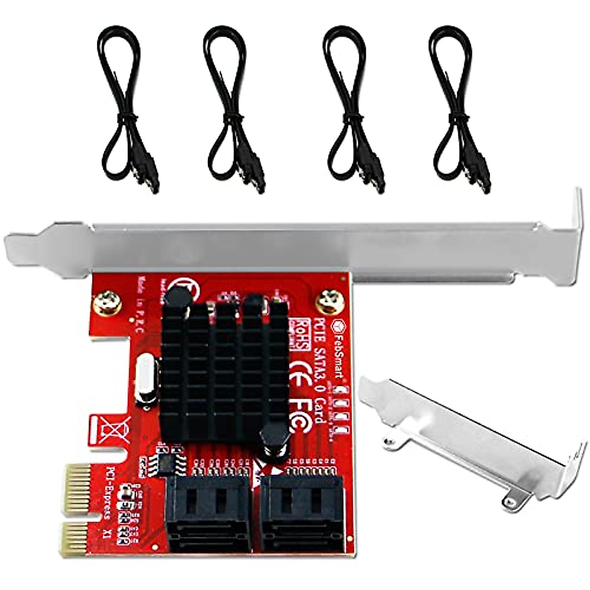 FebSmart PCIE 3.0 to 4-Ports 6Gbps SATA III Expansion Card for Desktop PCs, Plug and Play on Windows OS, MAC OS, Linux, ASMedia ASM1064 None-Raid PCIE 3.0 SATA III Host Controller (FS-S4-Pro V2)