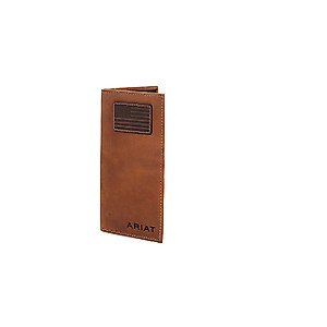 ARIAT Men's Rodeo Wallet, Medium Brown Genuine Leather, USA Flag Patch, Multiple Card Slots, 6-1/2" x 3-1/2"