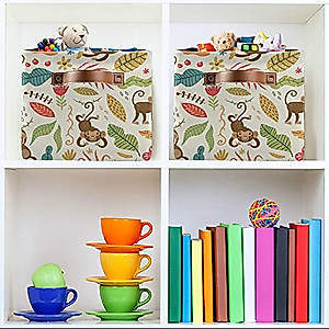 xigua Cute Monkeys In The Jungle Foldable Storage Bin, Collapsible Sturdy Fabric Storage Basket Cube W/Handles, Storage Box for Organizing Toys Nursery Shelf Closet Bedroom Office 2PCS