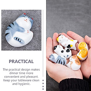 SHERCHPRY Cute Cat Ceramic Chopsticks Holder Stand Rest Lucky Cat Spoon Fork Knife Stand Animal Party Decoration For Holiday Party Dining Table 5pcs