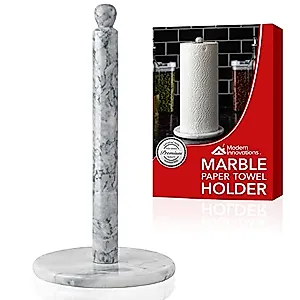 Modern Innovations Marble Paper Towel Holder Countertop Stand in White, for Kitchen and Bathroom, Heavy-Weight, Free-Standing, Fits Standard or Jumbo-Sized Roll