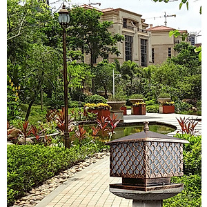 DAKWA European Bronze Post Cap Lights with Striped Glass Shade Column Lantern Rainproof Street Outdoor Lighting for Outside Patio Yard (Size : Width:15.7nch)