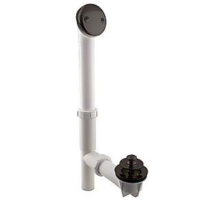 Westbrass 594244-12 14" White Tubular Bath Waste & Overflow Assembly with Twist & Close Drain Plug and 2-Hole Faceplate, Oil Rubbed Bronze