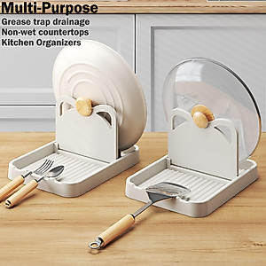 H&W 2Pcs Spoon Rest with Lid Holder,Foldable Spoon Holder for Kitchen Counter,Cat Pot Lid Holder for Spoons,Pot Lids,Spatulas,Utensils,Forks(2pcs Black)