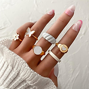 KISS WIFE 24Pcs Gold Knuckle Rings Set for Women, Vintage Stackable Boho Midi Finger Ring Sets, Cute Y2K Aesthetic Rings Pack Trendy Jewelry Gift for Her (6pcs style B)