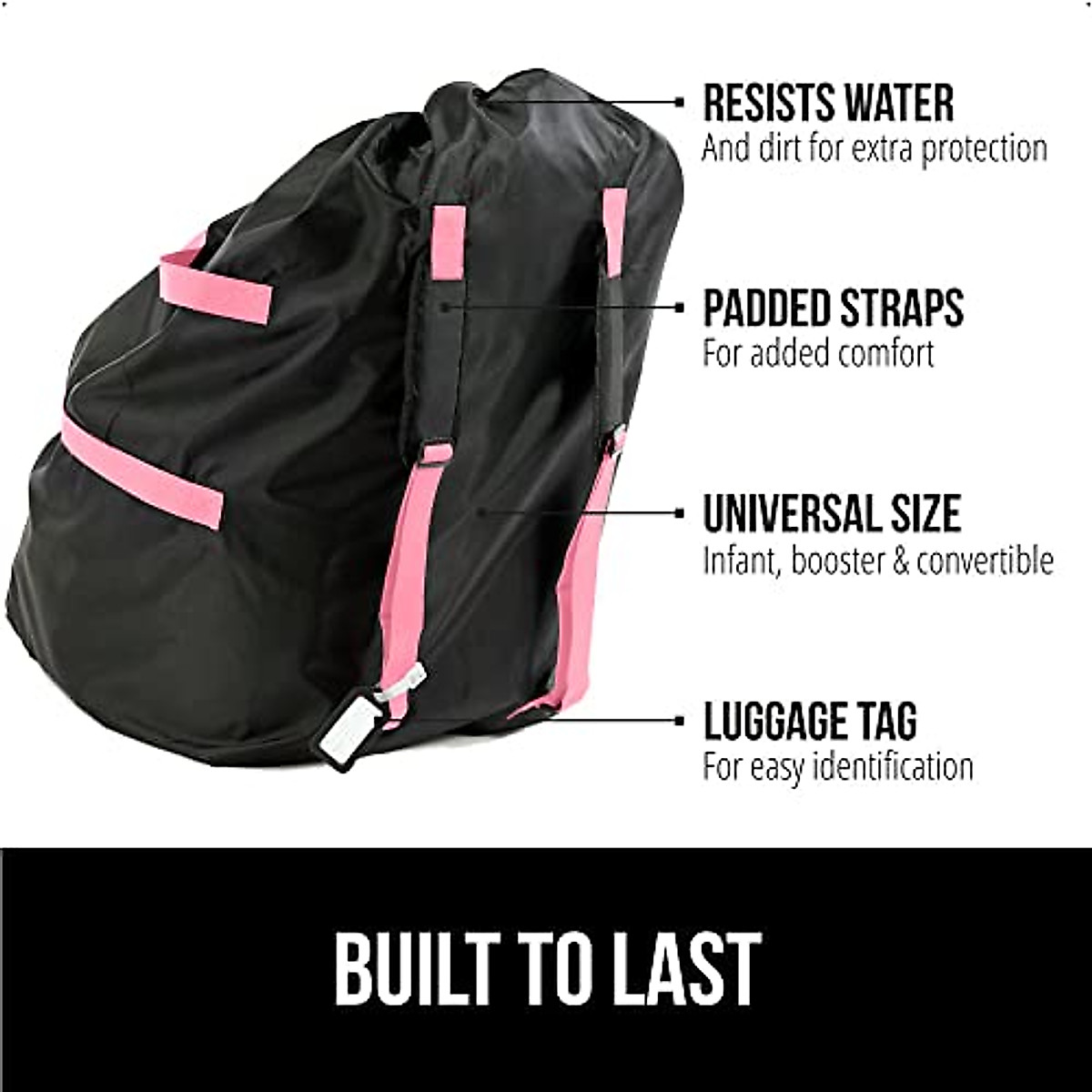 Gorilla Grip Car Seat Travel Bag, Water Dirt and Tear Resistant, Easy Carry Padded Backpack Covers for Airplane, Gate Check Bags Infant Booster Convertible Carseat Air Plane Cover, Pink