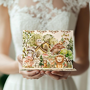 slapaflife Baby Shower Card (Animal Forest Theme), 3D Pop-up Baby Shower Card for Girls and Boys, Baby Card for New Parents, Welcome New Baby, Congratulations, Gender Reveal