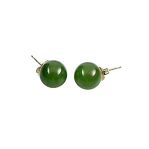 Trustmark 14K Yellow Gold 4mm Natural Nephrite Green Jade Ball Stud Post Earrings
