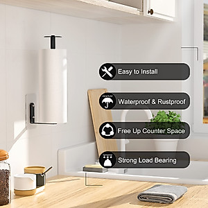 SUEH DESIGN Paper Towel Holder, Under Cabinet Paper Towel Holder Self Adhesive or Drilling Paper Towel Rack Wall Mounted Paper Towel Holder for Kitchen Bathroom