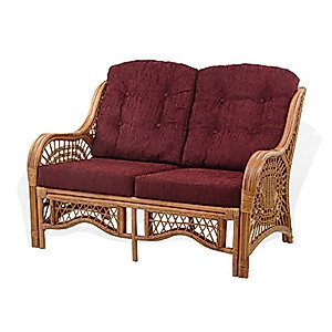 Malibu Lounge Loveseat Sofa Natural Rattan Wicker Handmade Design with Dark Brown Cushions, Colonial
