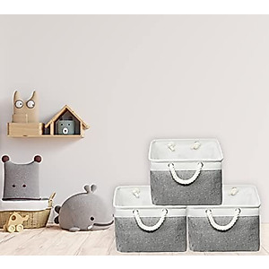 Simple Houseware 3 Pack Grey Fabric Storage Bin with Braided Handles